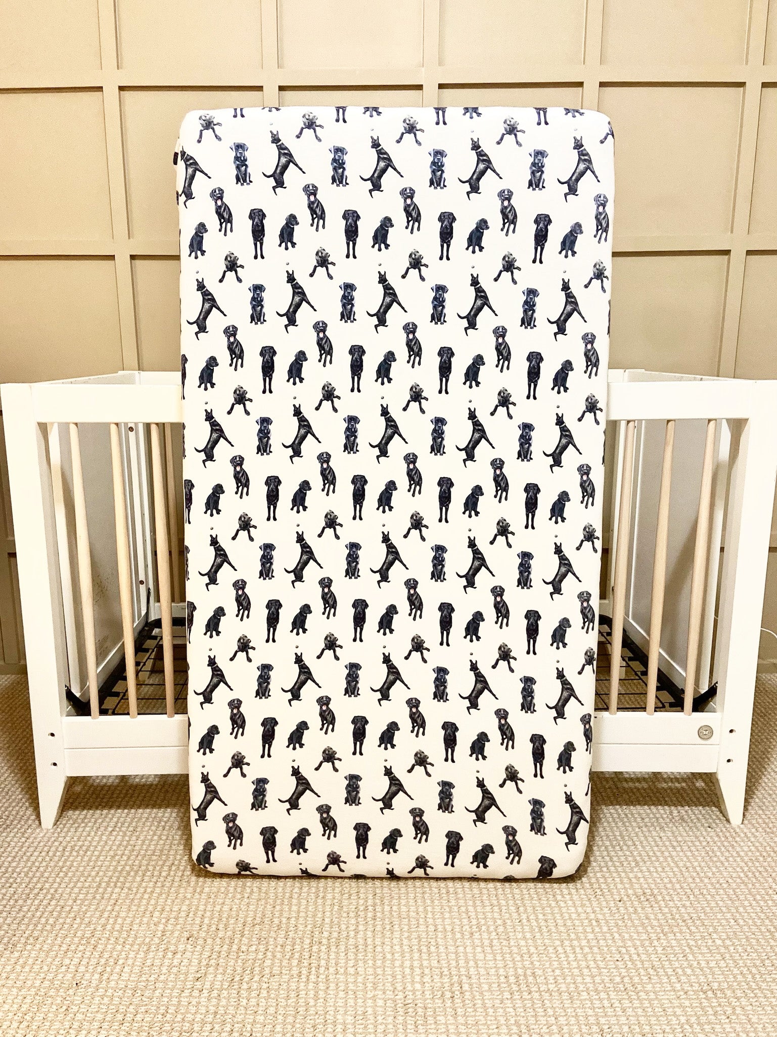 Comfy Black Lab Print Crib Sheets | Dog Print Baby Bedding & Labrador ...